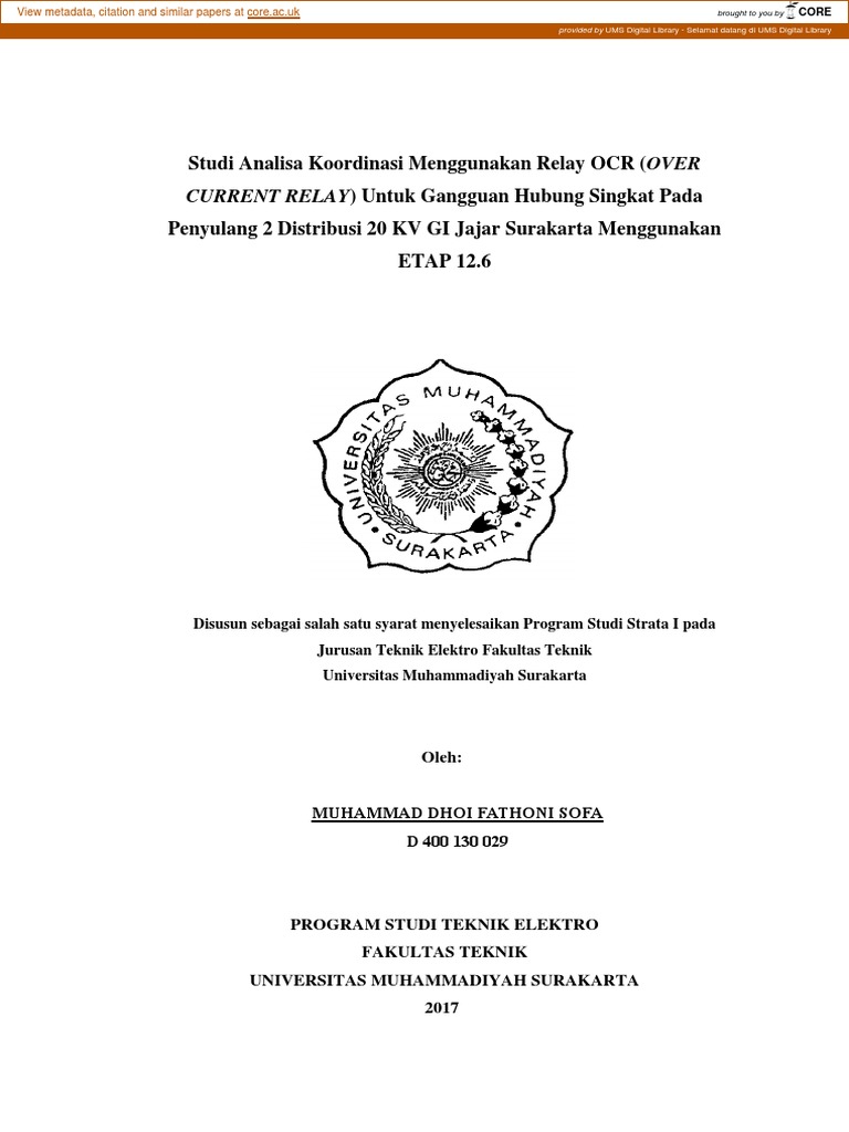 Studi Analisa Koordinasi Menggunakan Relay OCR (OVER: CURRENT RELAY ...
