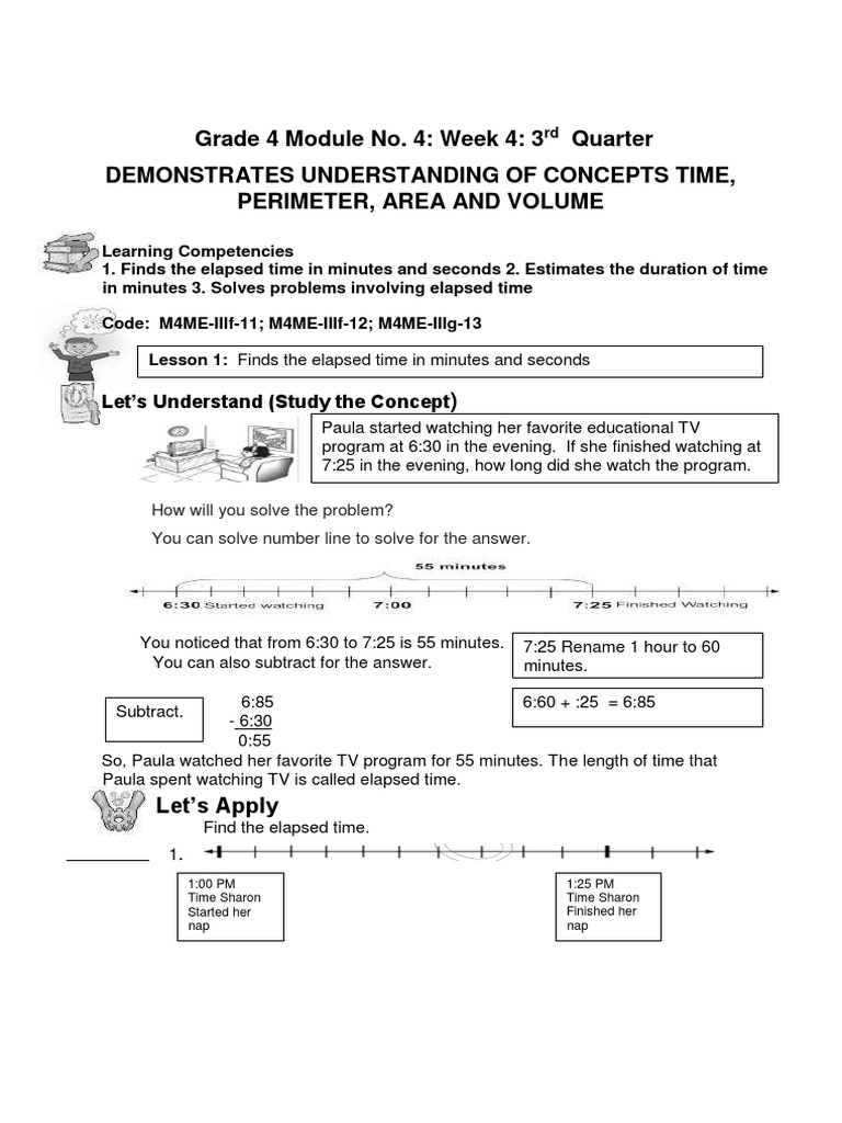 Grade 4 time, perimeter, area and volume | PDF