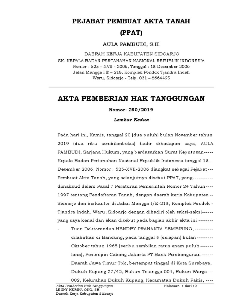 Akta Pemberian Hak Tanggungan | PDF