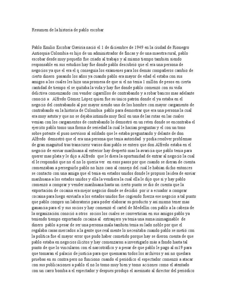 Resumen Pablo Escobar 2 | PDF