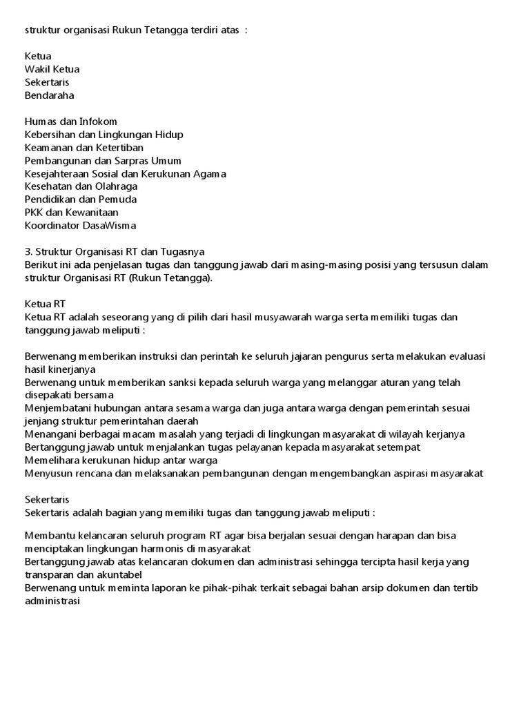 Struktur & Tugas Organisasi RT | PDF