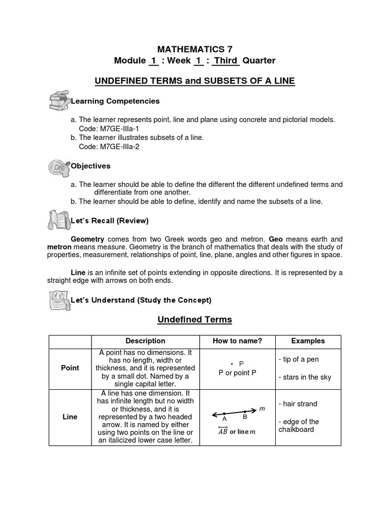 Math Grade7 Quarter3 Module1 Week1 | PDF | Line (Geometry) | Mathematics