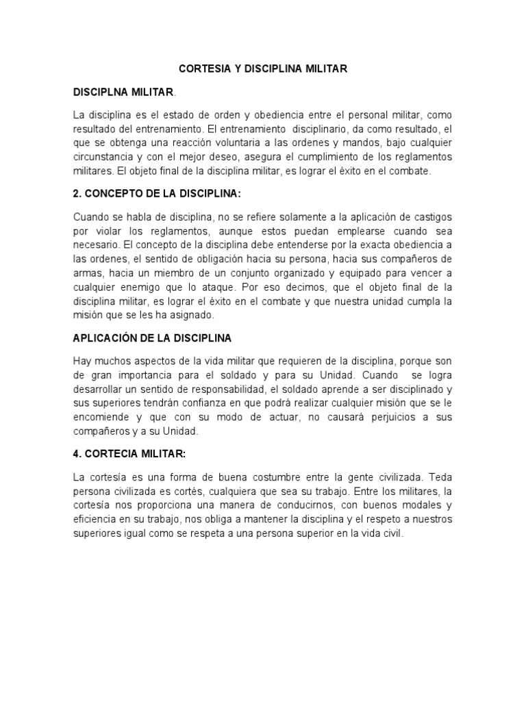 Cortesia y Disciplina Militar Word | PDF | Disciplinas | Mano
