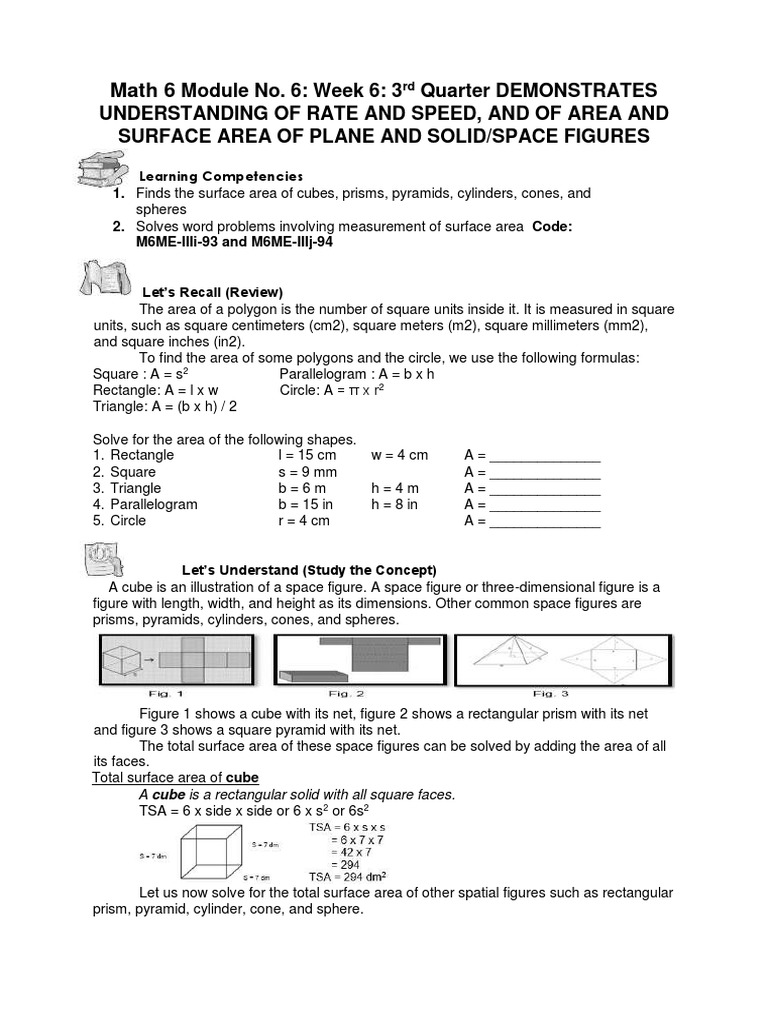 Math6 Q3 Module6 Week6 | PDF | Area | Rectangle
