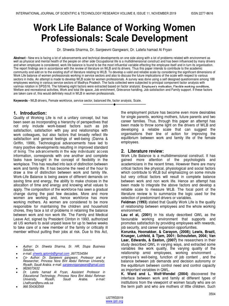 Work Life Balance of Working Women Professionals Scale Development ...