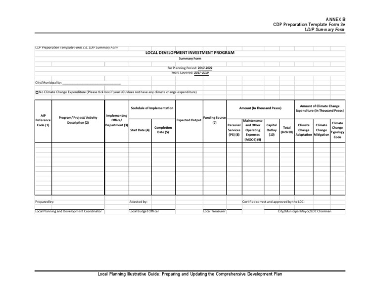 961 Annex B Form 3e Ldip Summary Form | PDF | Economies | Climate Change
