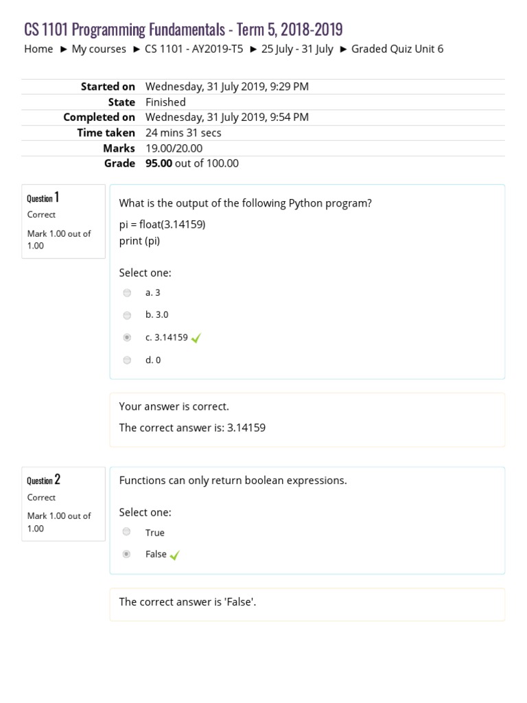 Graded Quiz Unit 6 PDF | PDF | Boolean Data Type | Computer Science