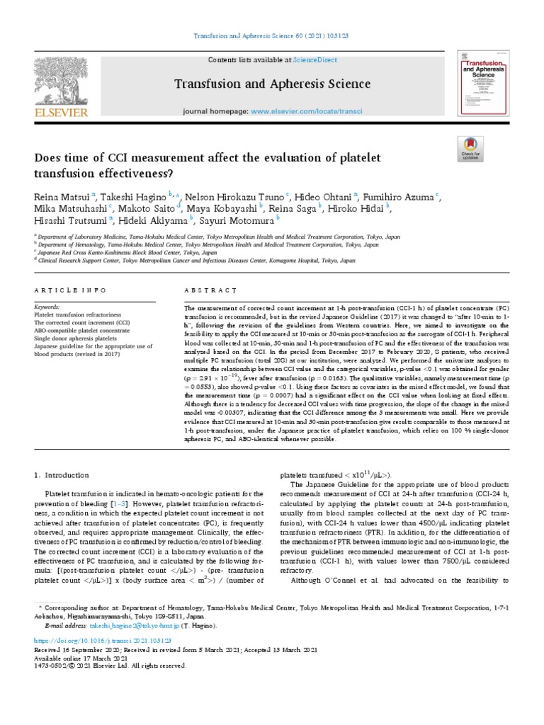 Transfusion and Apheresis Science: Sciencedirect | PDF | Blood ...