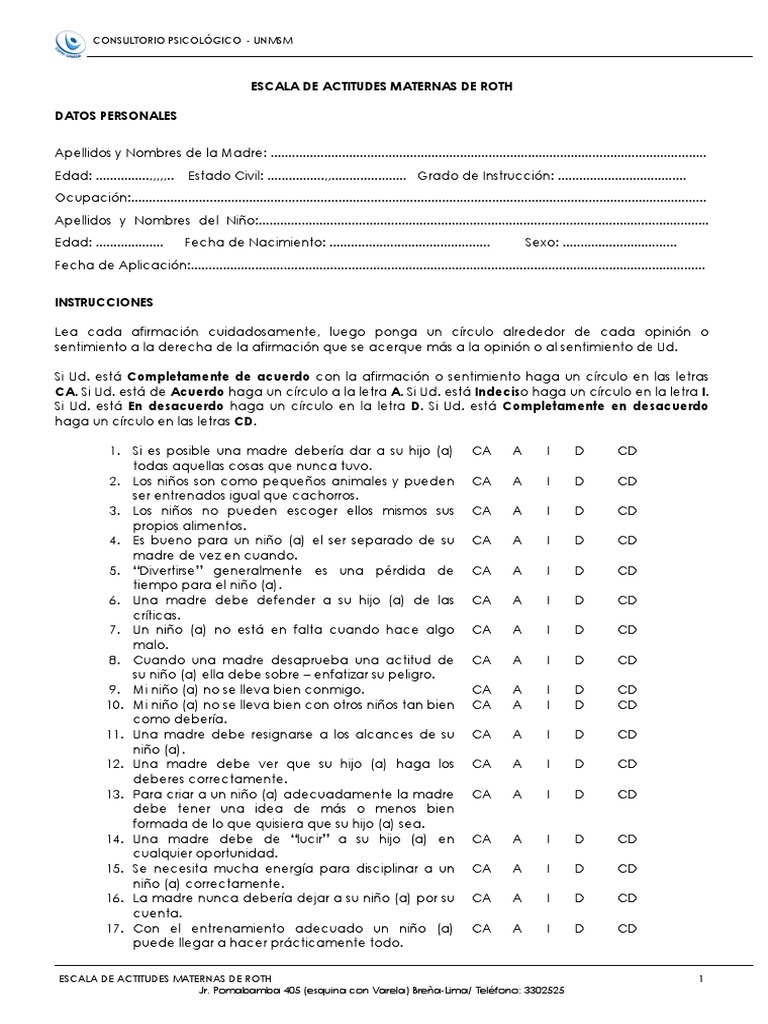 Escala de Actitudes Maternas de Roth | PDF