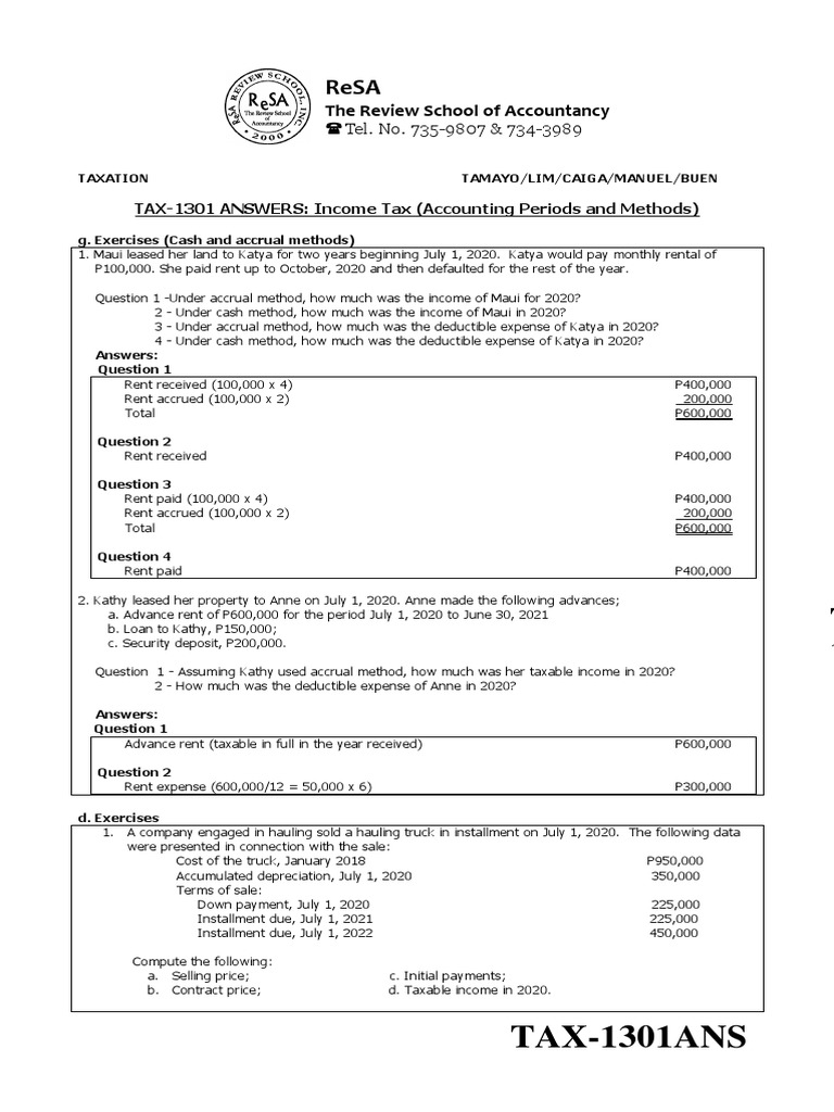 TAX 1301 Answers Accounting Periods Methods | PDF | Taxes | Capital Gain