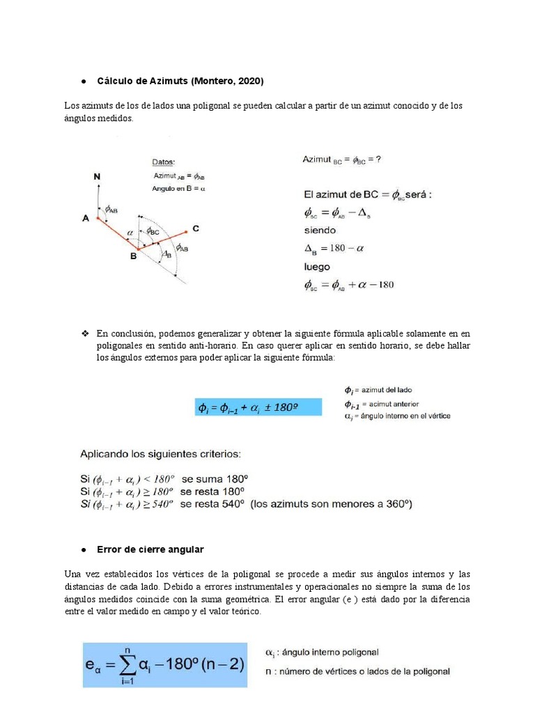 Fórmulas para Cálculo de Azimuts en Topografía | PDF | Topografía ...