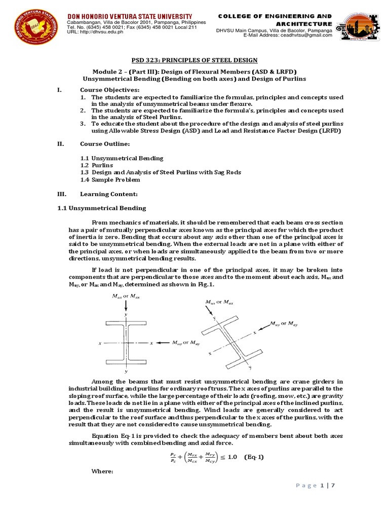 Module 2 Part 3 Unsymmetrical BendingDesign of Purlins | PDF | Bending | Beam (Structure)