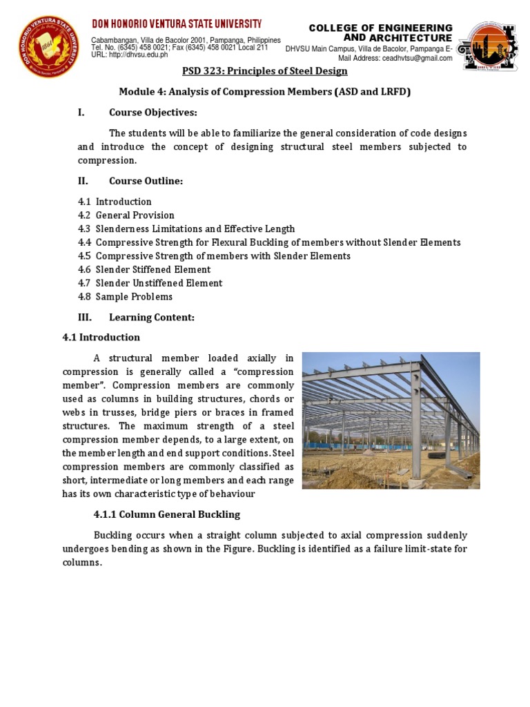 PSD 323 Module 4 Compression Members | PDF | Buckling | Strength Of Materials