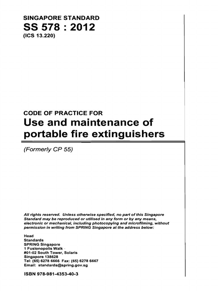 SS 578 2012 Portable Fire Extinguishers (Formerly CP55) | PDF | Fires ...