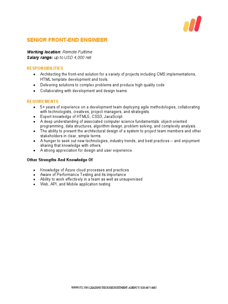 JT1 - JD - Senior Front-End Engineer | PDF