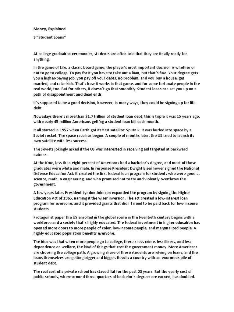 Money Explained Student Loans Script | PDF | Poverty | Poverty ...