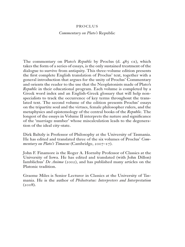 Proclus Commentary On Plato's 'Republic' Volume 2 | PDF | Plato ...