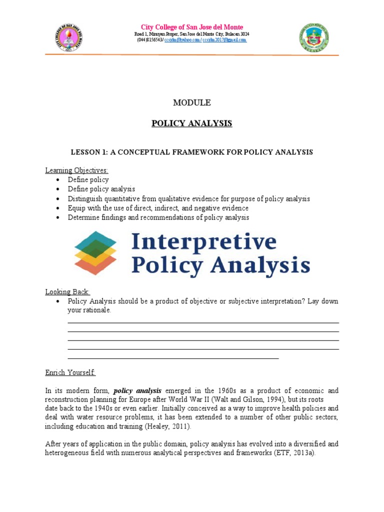 MODULE Policy Analysis | PDF | Policy Analysis | Quantitative Research