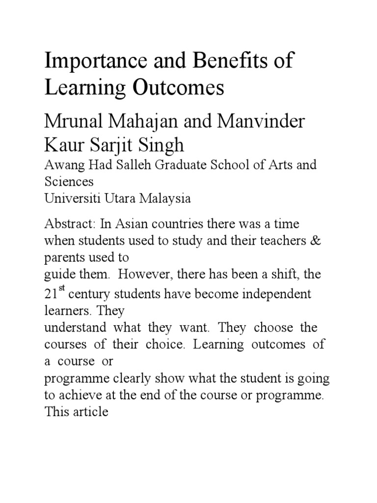Importance and Benefits of Learning Outcomes | PDF | Learning ...