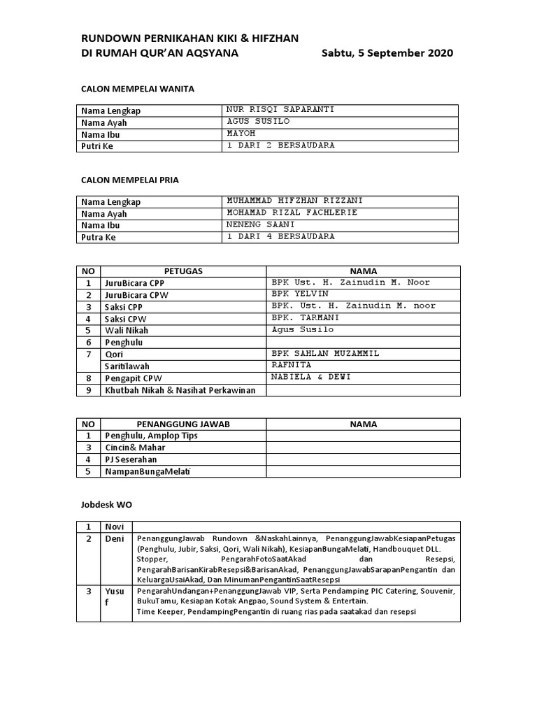 Rundown Acara Pernikahan Baru | PDF
