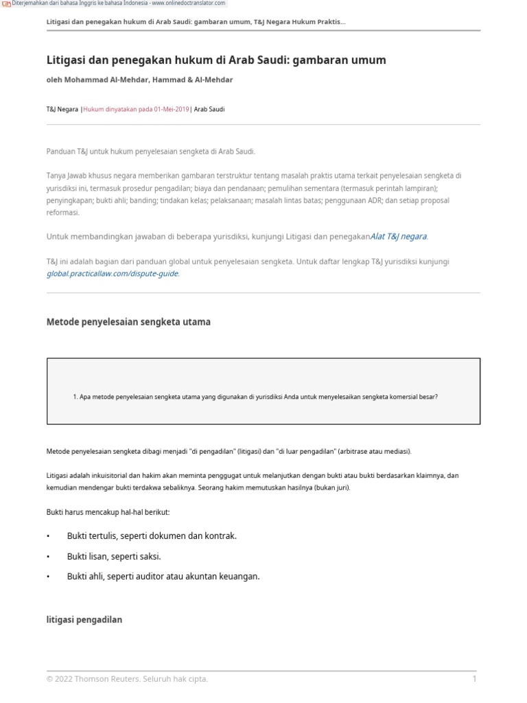 Litigasi di Arab Saudi: Panduan Praktis | PDF | Hukum