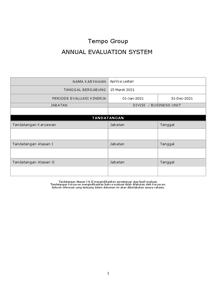 Lampiran A Lembar Annual Evaluation System 2021 - Aprilya Lestari | PDF