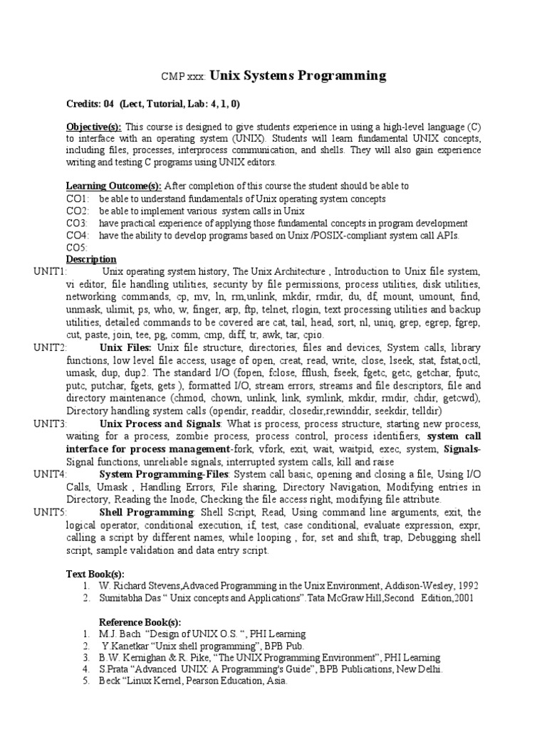 System Programming Under Unix Syllabus Fast Track Pdf Command Line Interface Unix