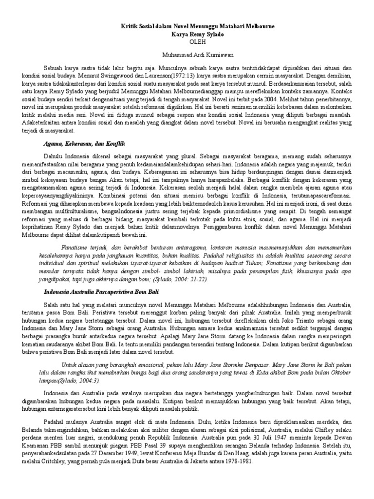 Contoh Esai Kritik Novel | PDF