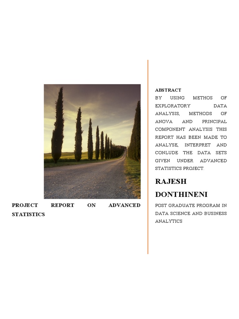Advanced Statistics Project Report by Rajesh Donthineni | PDF | Principal Component Analysis ...