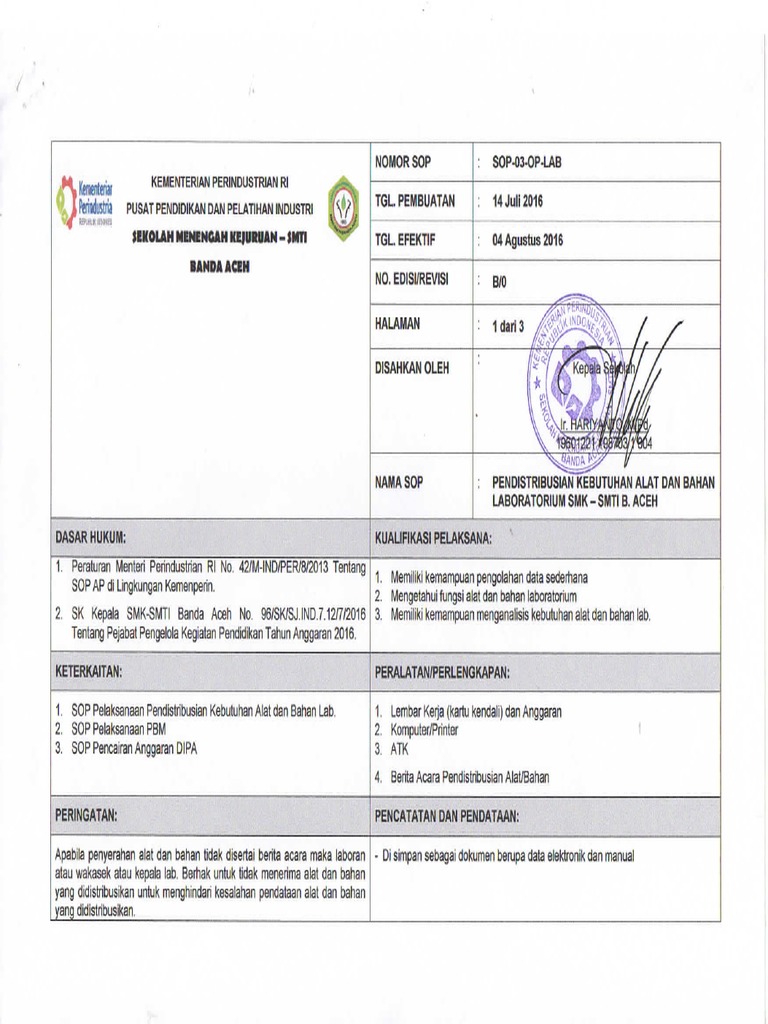 Lab03-Sop Pendistribusian Kebutuhan Alat & Bahan Lab | PDF