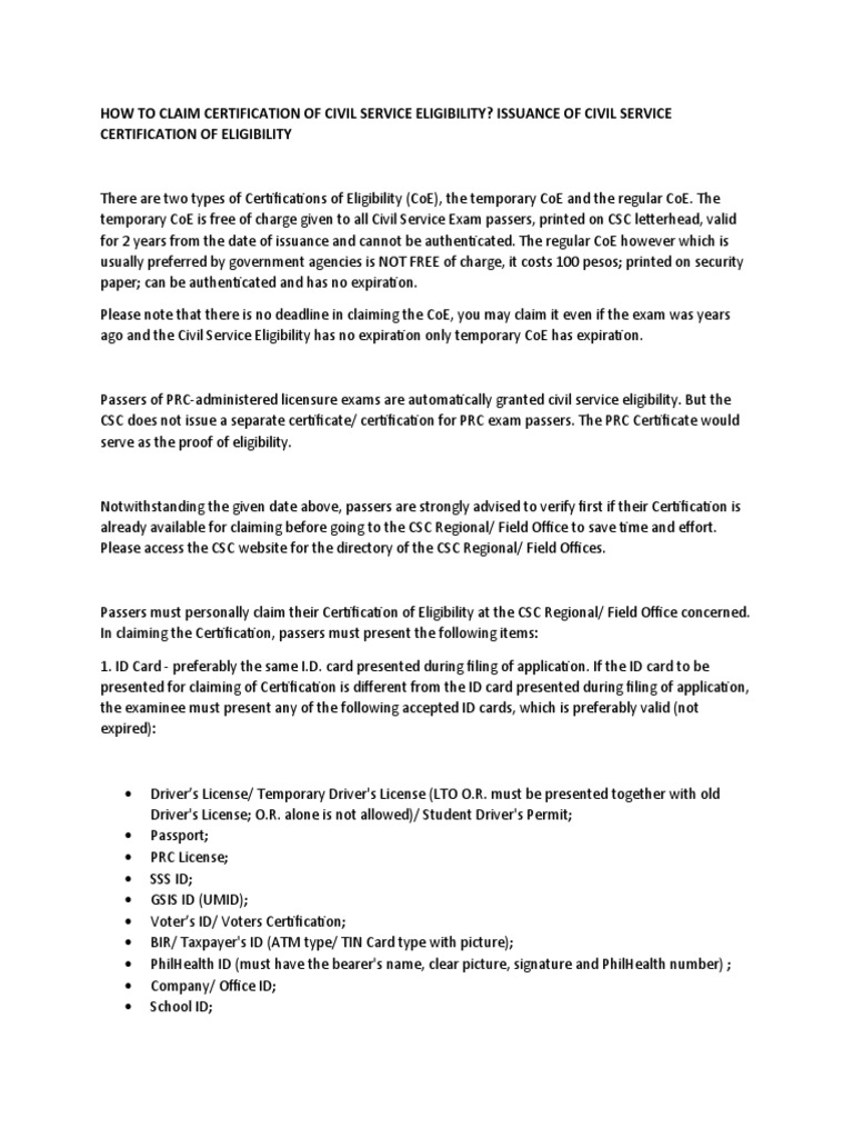 How To Claim Certification of Civil Service Eligibility | Download Free PDF | Identity Document ...