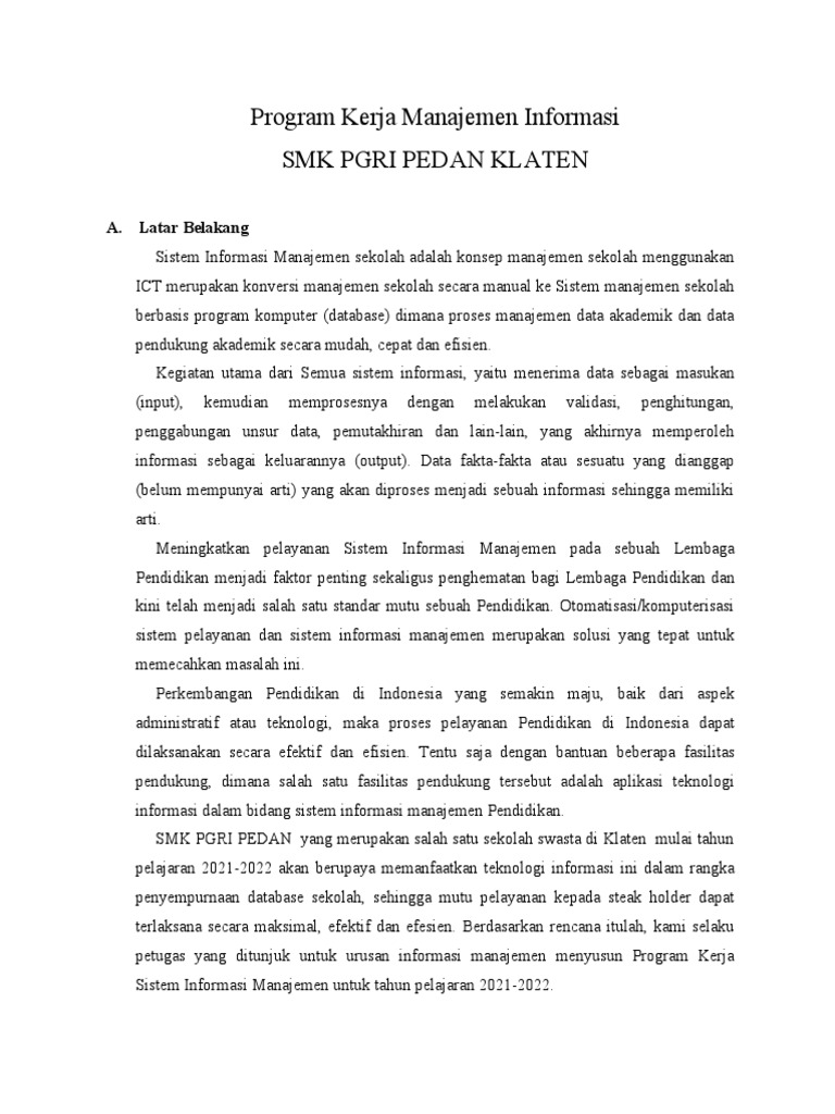1 - Program Kerja Manajemen Informasi SMK - Pgri - Pedan | PDF