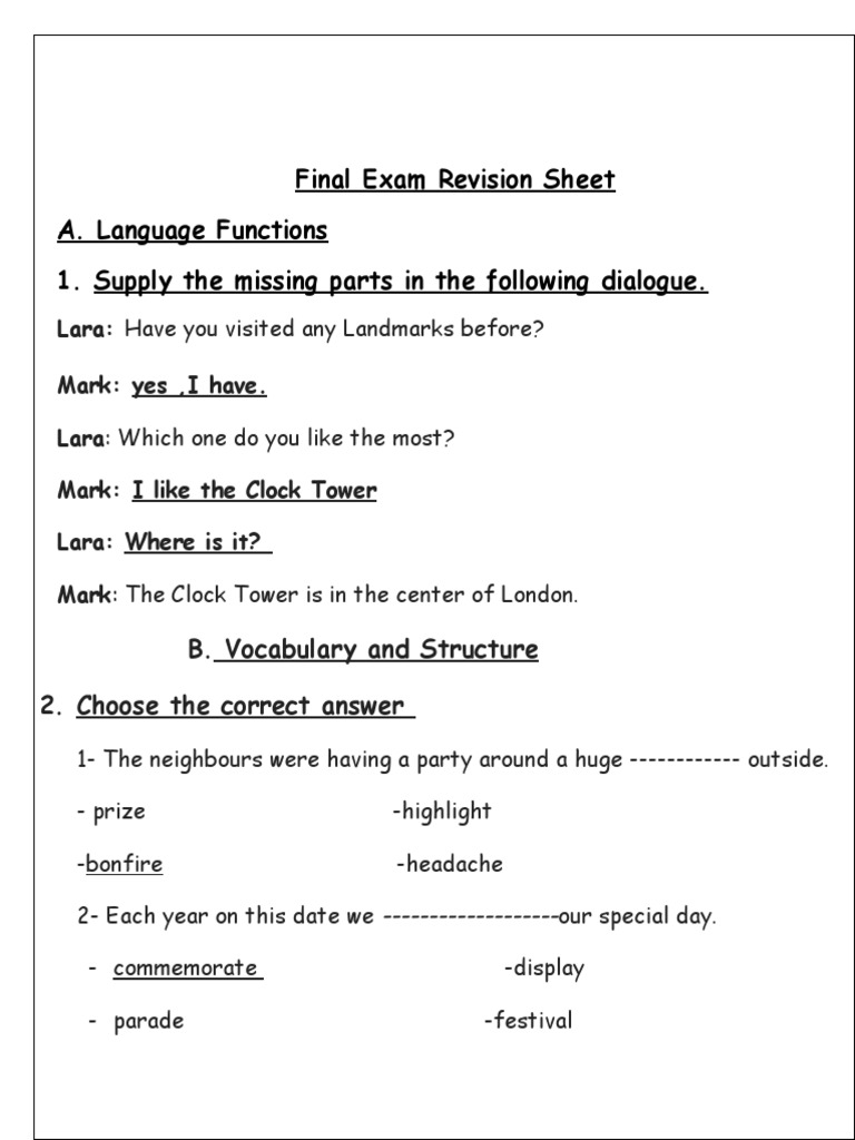 G5 Second Term Rev Model Answer | PDF | Language Arts & Discipline