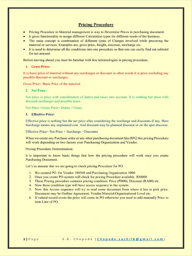 Pricing Procedure | PDF