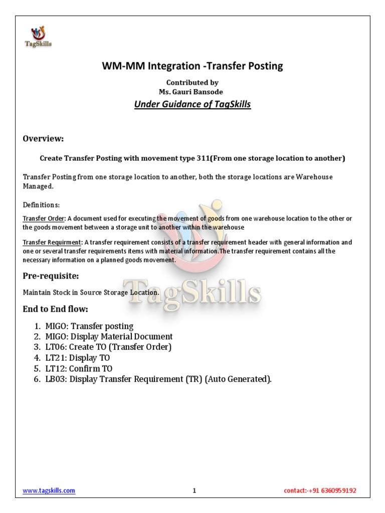 WM-MM Integration - Transfer Posting | PDF | Data Management | Information Science