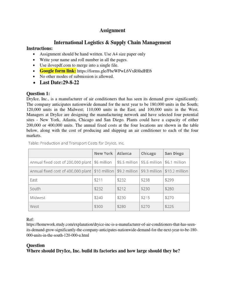 Assignment Questions LOGISTICS | PDF | Logistics | Packaging And Labeling