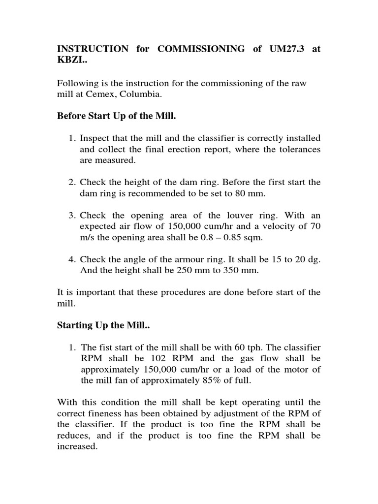 Raw Mill Commissioning Guidelines | PDF | Mill (Grinding) | Cement
