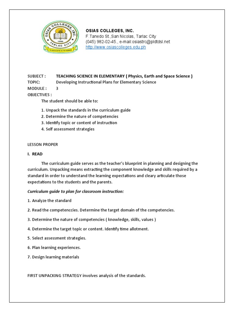 Module 4 Developing Instructional Plans | PDF | Curriculum | Learning