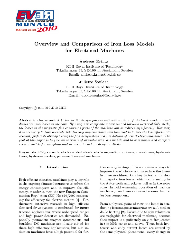 Overview and Comparison of Iron Loss Models For Electrical Machines ...