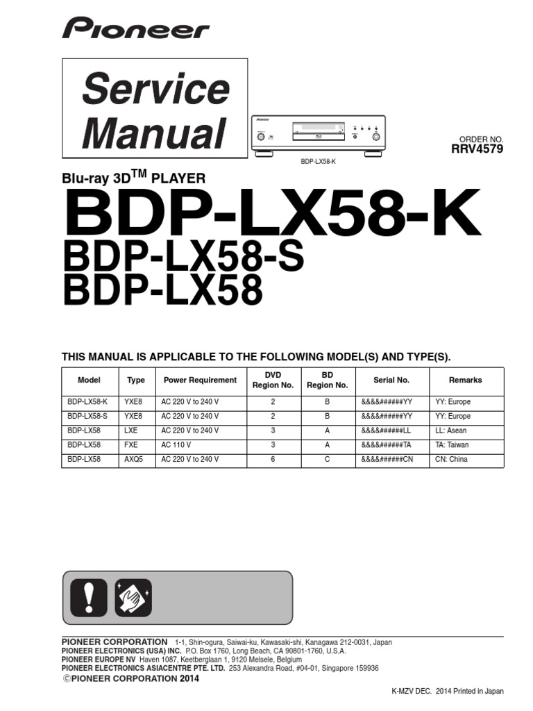 Pioneer BDP Lx58 K BDP Lx58 S | PDF | Soldering | Blu Ray