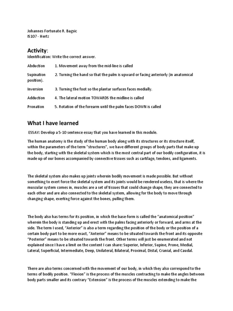 PE01 WW2.2 Bagsic | PDF | Anatomical Terms Of Motion | Anatomical Terms ...