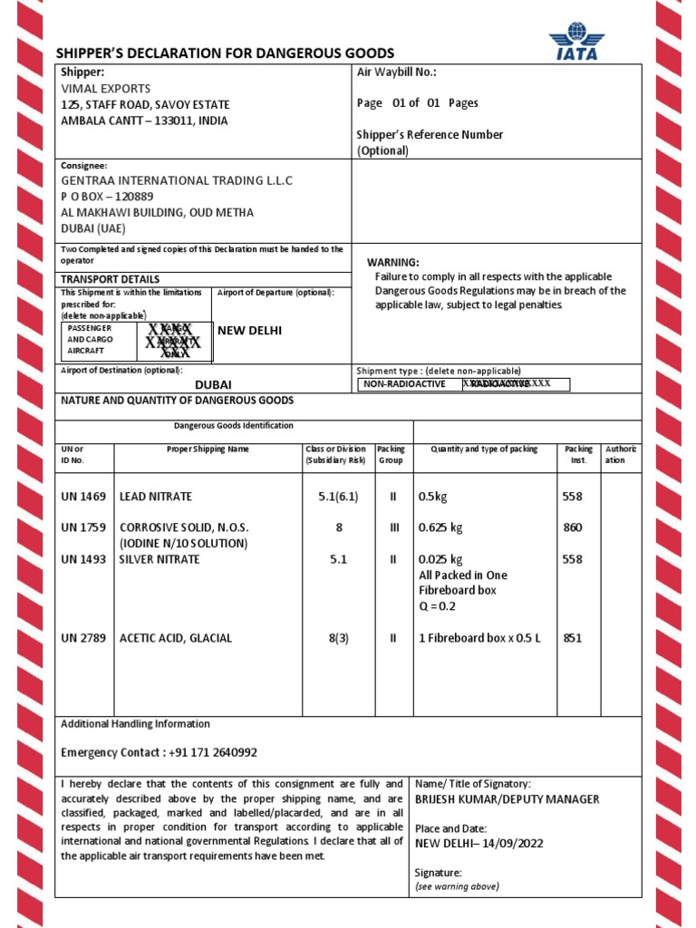 Vimal Exports | PDF | Dangerous Goods | Transport