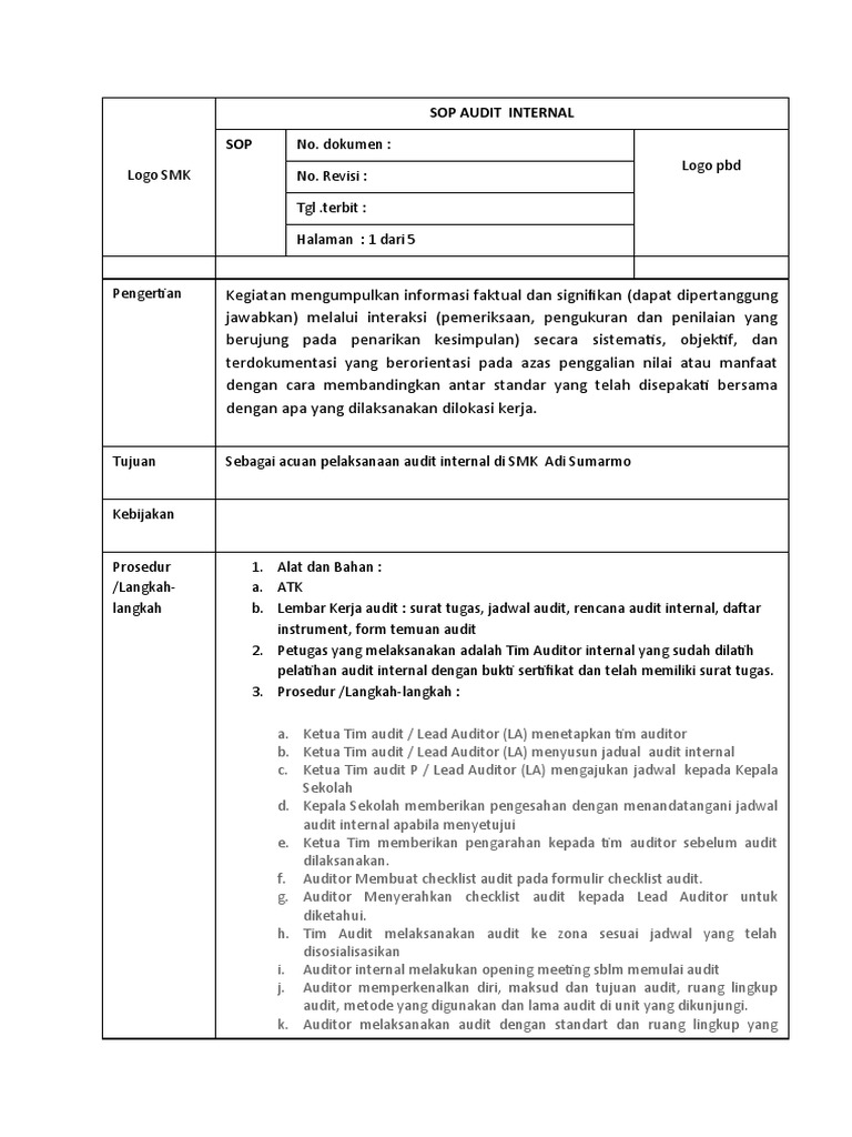 Lembar Kerja Audit Internal | PDF