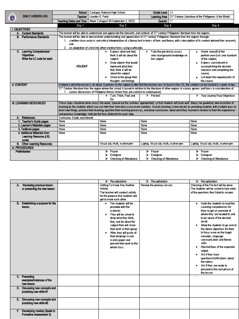 DLL 21st Century Literature - Week 2 | PDF | Teaching Method | Teachers