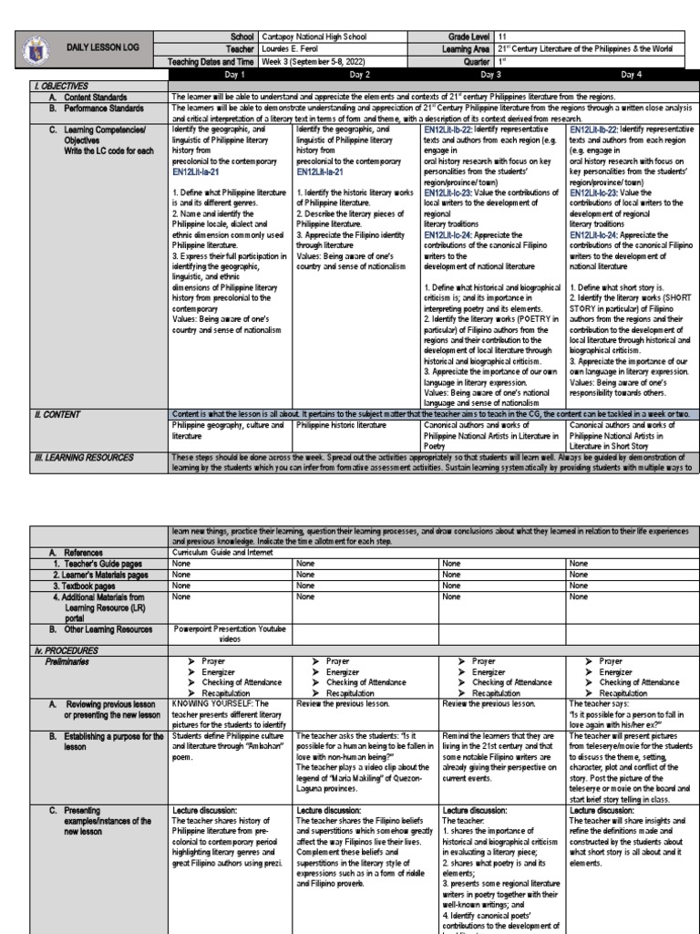 Week 3: 21st Century Literature Plan | PDF