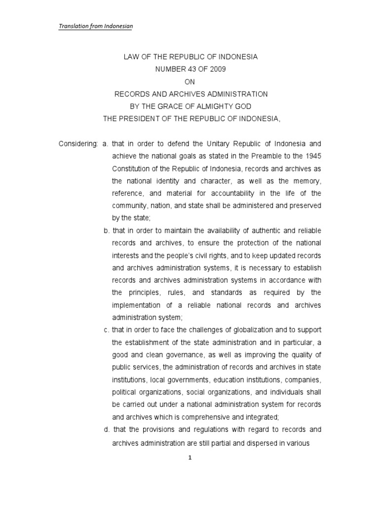 Indonesia Law on Records Administration | PDF | Archivist | Archive