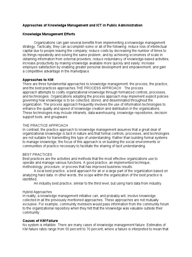 Approaches to Knowledge Management in Public Administration: Process, Practice, Best Practices ...