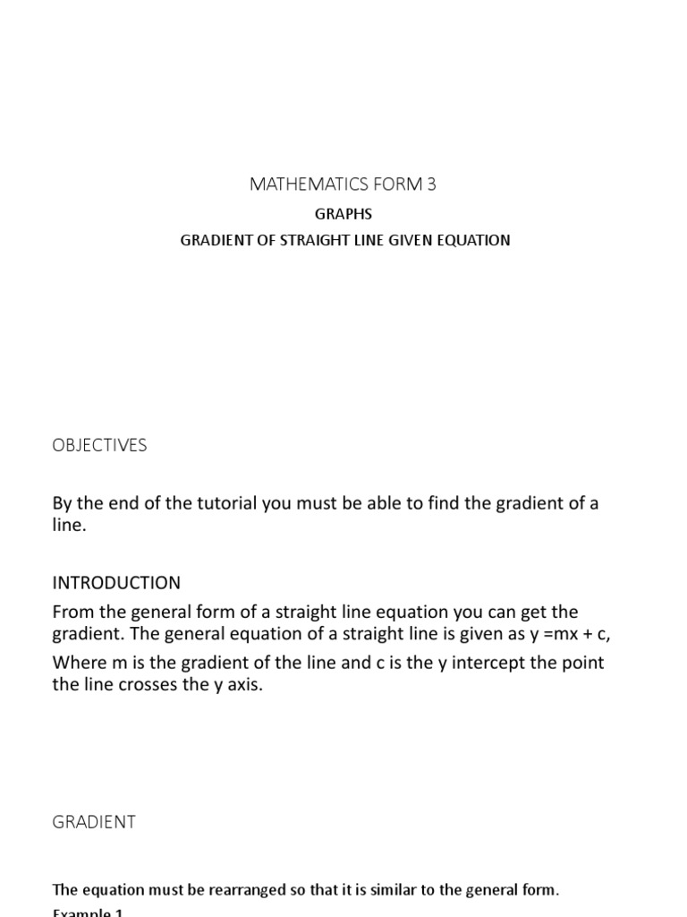 Graphs, Gradient Given The Equation 37 | PDF | Teaching Methods ...