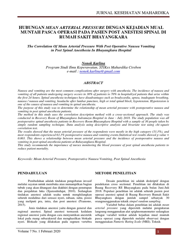 Hubungan Mean Arterial Pressure Dengan Kejadian Mual | PDF | Anesthesia ...