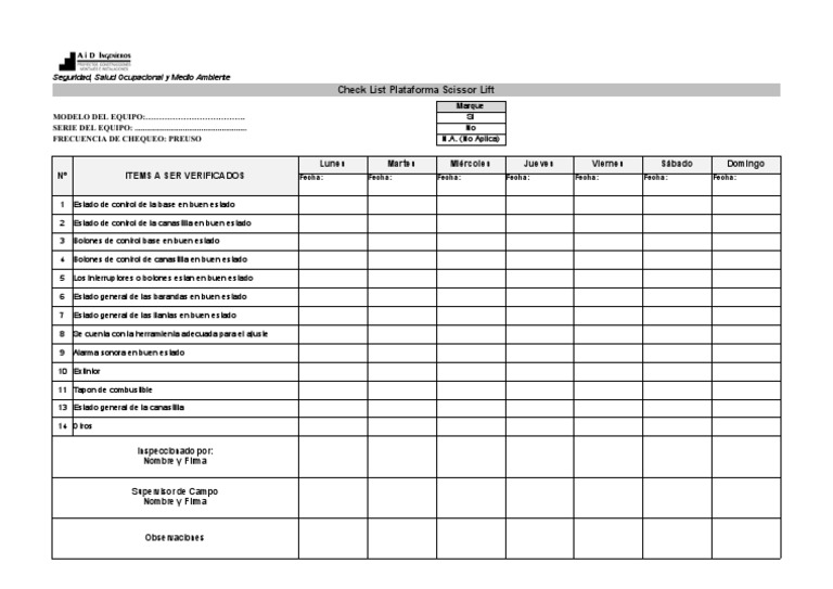 Check List de Scissor Lift | PDF